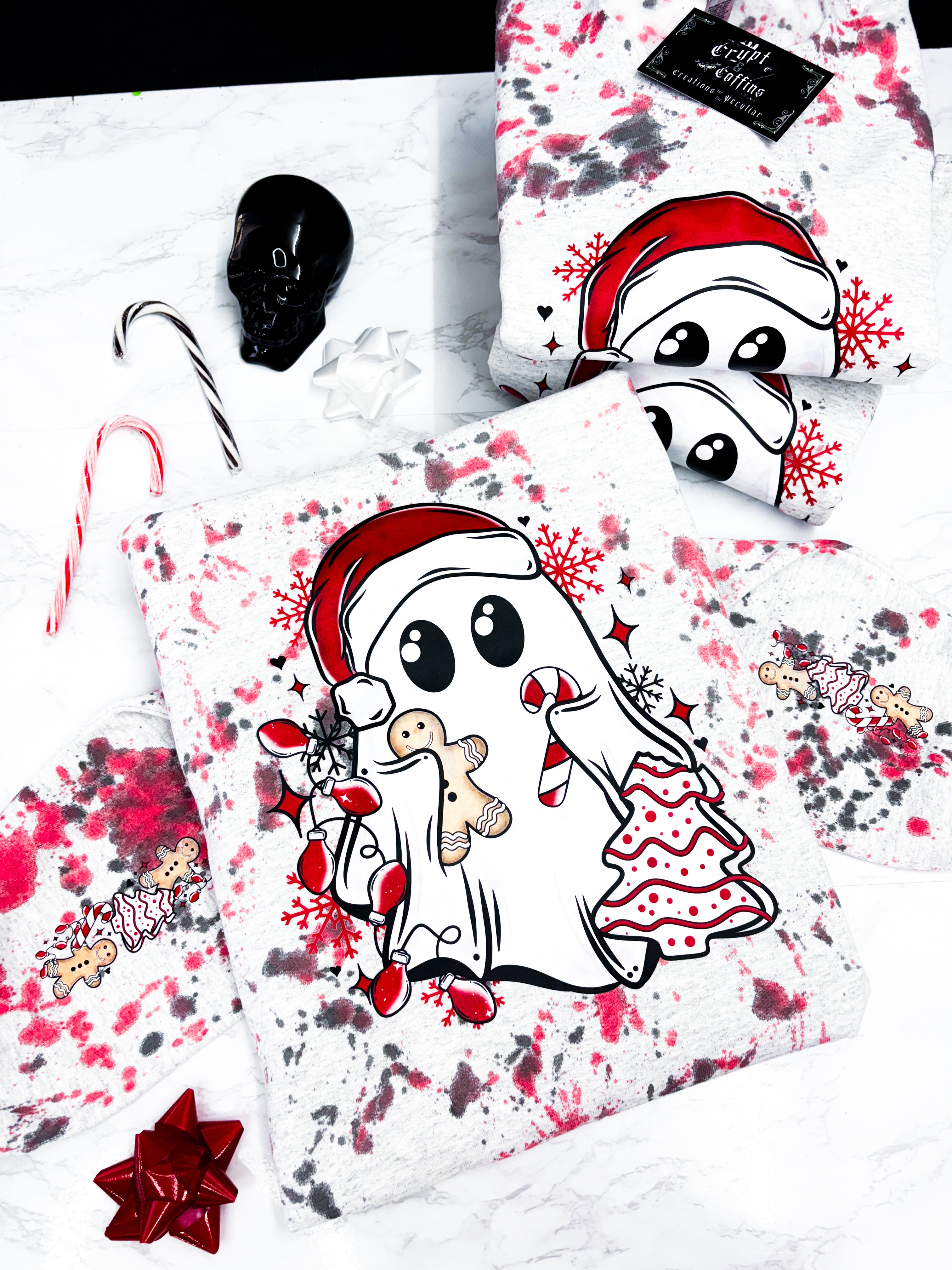 Santa Hat Ghostie | Red + Coal Speckled Ash Sweater – Crypt and Coffins