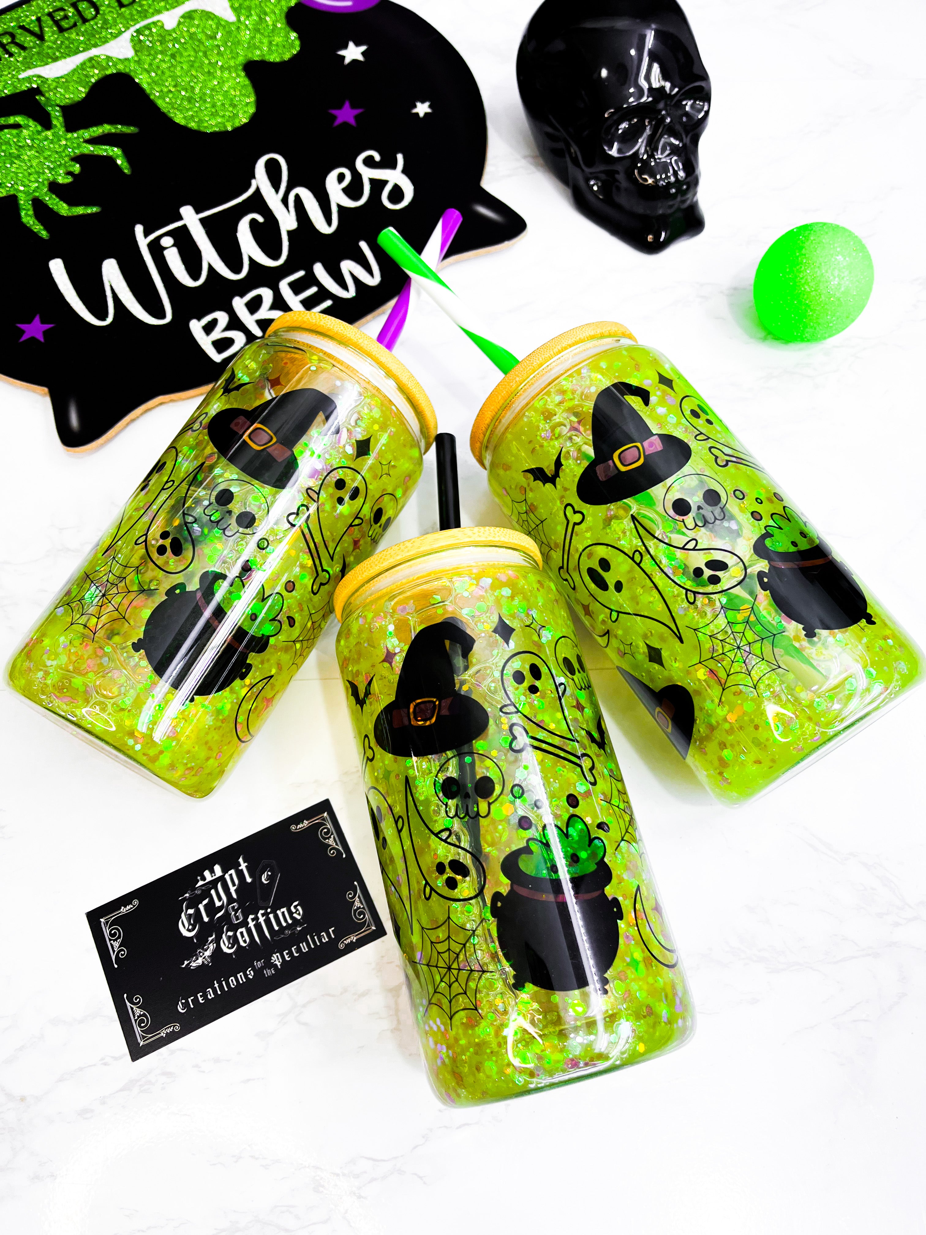 Toil & Trouble | 12 oz. Witches Brew Snow-globe Glass Cup – Crypt and Coffins